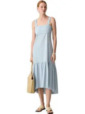 Theory Tie-back A-line Linen Midi Dress - Pearl Blue