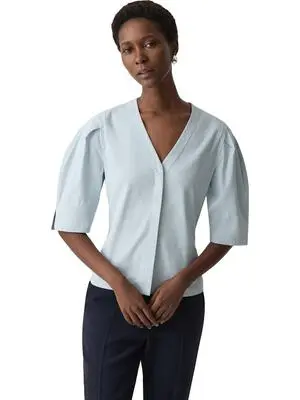 Theory Button-up Top In Good Linen - Pearl Blue
