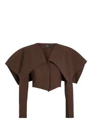 A.W.A.K.E. Mode Checked Cropped Jacket With Oversized Collar - Brown