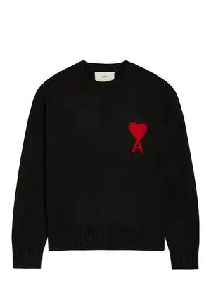 Ami Logo-intarsia Wool Jumper - Black