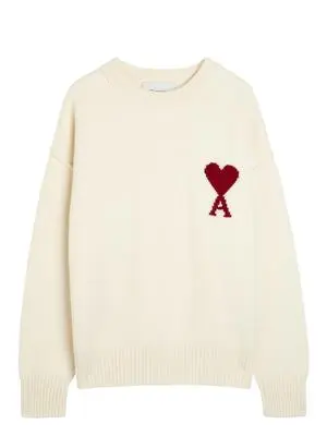 Ami Logo-intarsia Wool Jumper - Cream