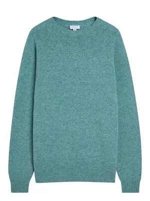 Sunspel Melangé Wool Jumper - Light Blue