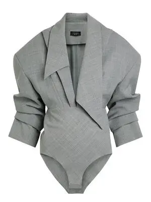 A.W.A.K.E. Mode Woven Blazer-effect Bodysuit - Grey