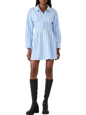 Steve Madden Ariany Smocked Long Sleeve Shirtdress - Estate Blue