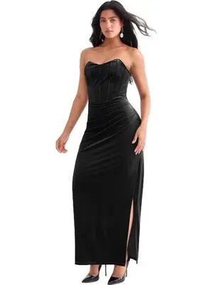 POPILUSH Strapless Velvet Corset Gown - Classic Black