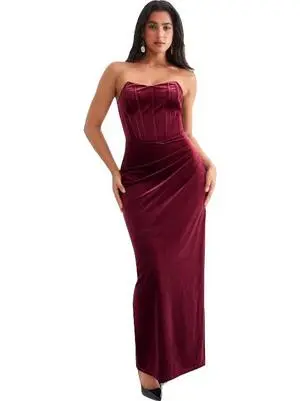 POPILUSH Strapless Velvet Corset Gown - Crimson Red