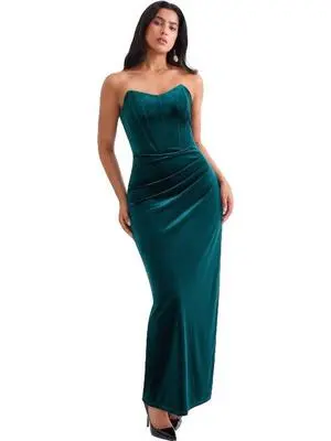 POPILUSH Strapless Velvet Corset Gown - Soft Green