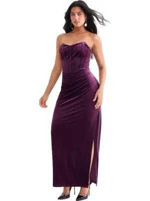 POPILUSH Strapless Velvet Corset Gown - Soft Purple
