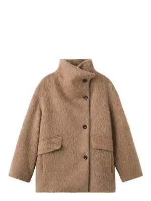Mango Brushed Funnel Neck Coat - Brown