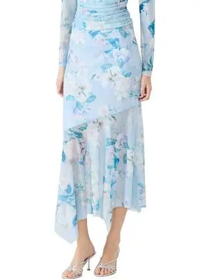 Steve Madden Floral Print Asymmetrical Hem Midi Skirt - Bloom
