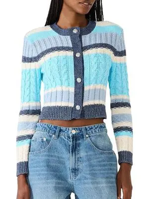 Steve Madden Eviee Crop Cotton-blend Cable Cardigan - Blue Multi