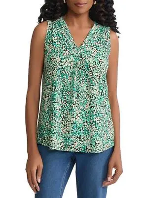 Jones New York Abstract Print Pleat Front Sleeveless Top - Kelly Multi