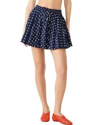 Steve Madden Polka Dot Cotton Pleated Miniskirt - Sailor Blue