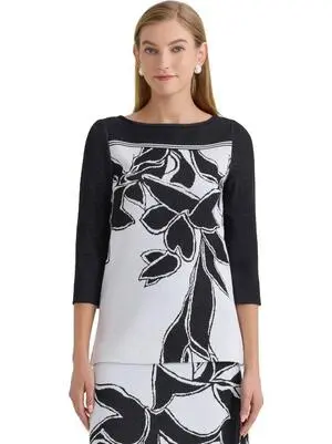 Ming Wang Floral Jacquard Knit Tunic - Black/white