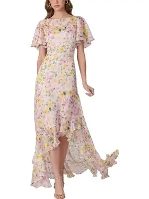 Shoshanna Floral Chiffon High-low Dress - Ivory Multi