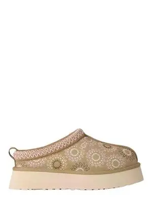 UGG Platform Slippers With Floral Embroidery - Brown