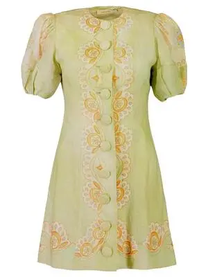 KATE FORD Matthiola Paneled Button Mini Dress - Green