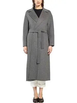 Max Mara Belted Wool Wrap Coat - Grey
