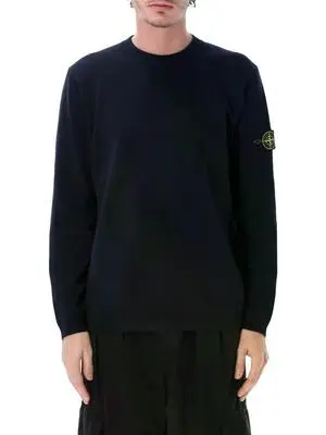 Stone Island Logo Patch Knit Sweater - Blue
