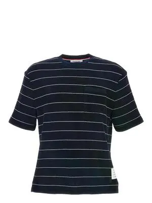 Thom Browne Striped-pattern Pocket T-shirt - Blue