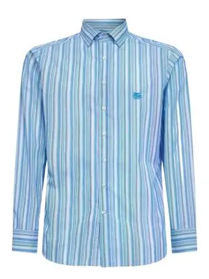 Etro Striped-pattern Logo-embroidered Shirt - Blue