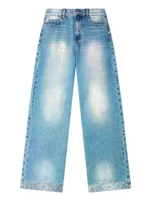 Sandro Straight Leg Jeans With Rhinestone Embellishments - Blue