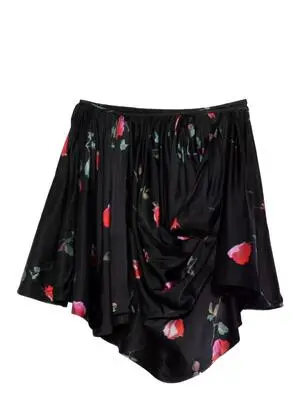 GANNI Printed Draped Mini Skirt - Black