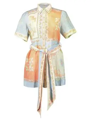 KATE FORD Floral Print Belted Shirt Dress - Blue