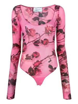Blumarine Floral-print Long-sleeve Bodysuit - Pink