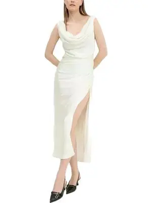 Abercrombie Cowl-neck Slit Midi Dress - White