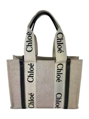 Chloé Medium Woody Ribbon-trim Canvas Tote Bag - Neutrals