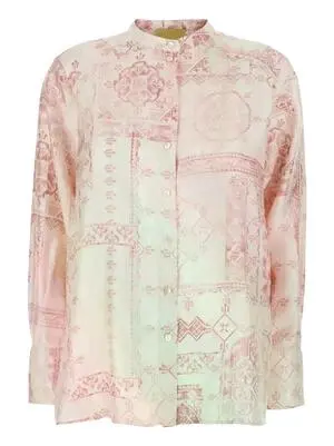 Momoni Patterned Band Collar Shirt - Pink