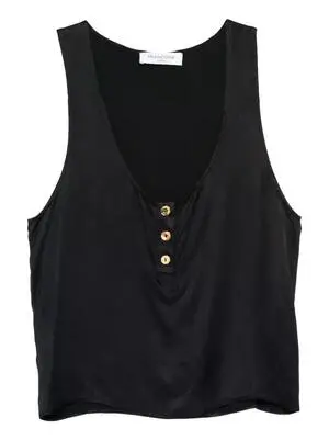 Françoise Button V-neck Top - Black