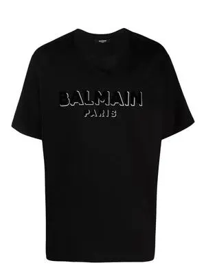 Balmain Flocked-logo Cotton T-shirt - Black