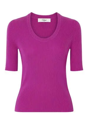 Chloé Ribbed Wool Top - Pink