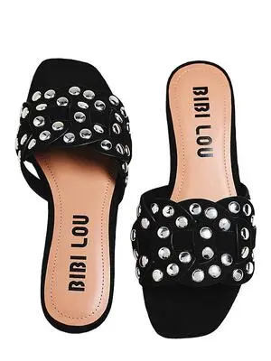 BIBI LOU Studded Faux Suede Slides - Black