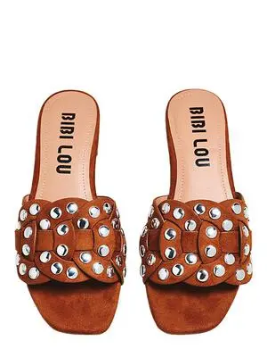 BIBI LOU Studded Faux Suede Slides - Cuero