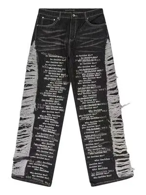 WHO DECIDES WAR BY EV BRAVADO Ultra Flare Scripture Distressed Jeans - Black
