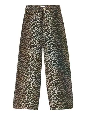 GANNI Leopard-print Denim Jeans - Brown
