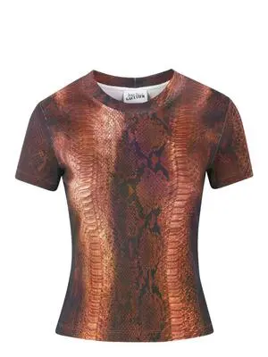 Jean Paul Gaultier Python-print Crew-neck T-shirt - Brown