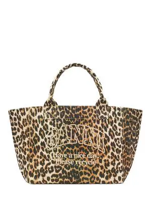 GANNI Leopard Print Zip Tote Bag - Neutrals