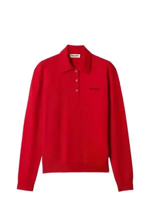 Miu Miu Logo-detail Long-sleeved Polo Shirt - Red