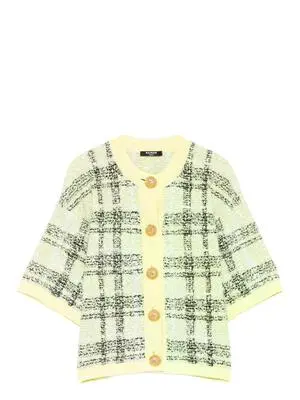 Balmain Buttoned Check Tweed Cardigan - Yellow