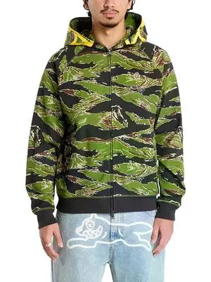 BILLIONAIRE BOYS CLUB - ICE CREAM Smiley Tiger Stripe Zip-through Hoodie - Green