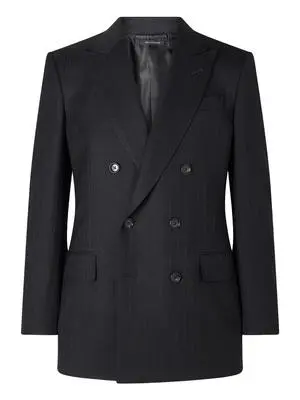 TOM FORD Double-breasted Pinstriped Wool Suit Jacket - Black