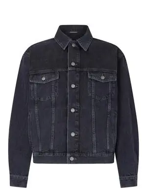 Saint Laurent Leather-trimmed Denim Trucker Jacket - Black