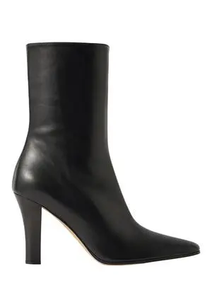 THE ROW Mona Leather Ankle Boots - Black