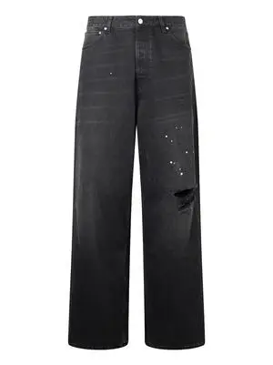Vetements Paint-splattered Distressed Straight-leg Jeans - Black