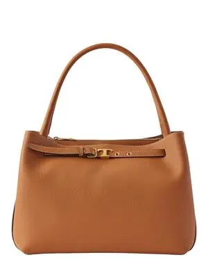 TOD'S Small Belted Textured-leather Tote - Brown