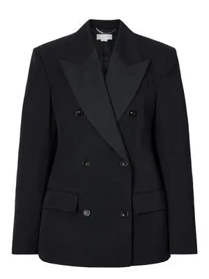 Stella McCartney Double-breasted Wool Blazer With Twill Trim - Black